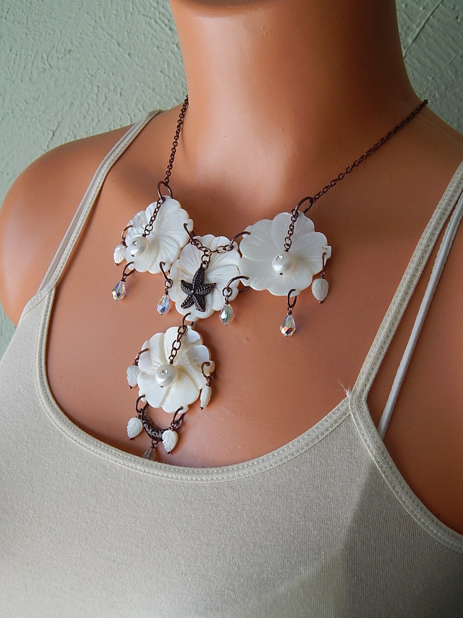 Seashell Statement Necklace Floral Starfish Bib Necklace for - Etsy
