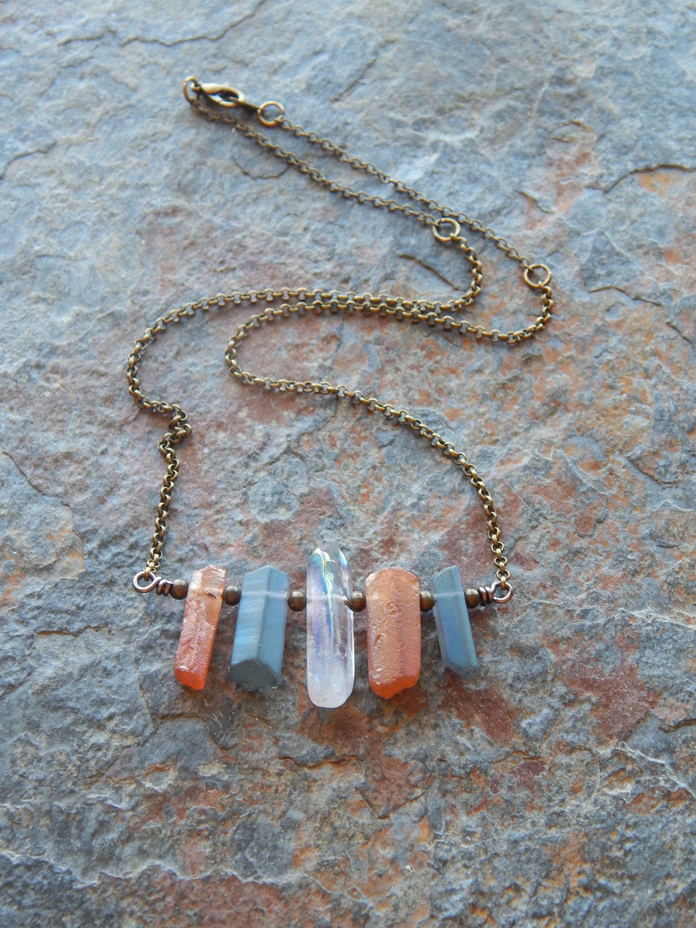 Crystal Bar Necklace Crystal Point Choker Necklace Rustic Boho Layering ...