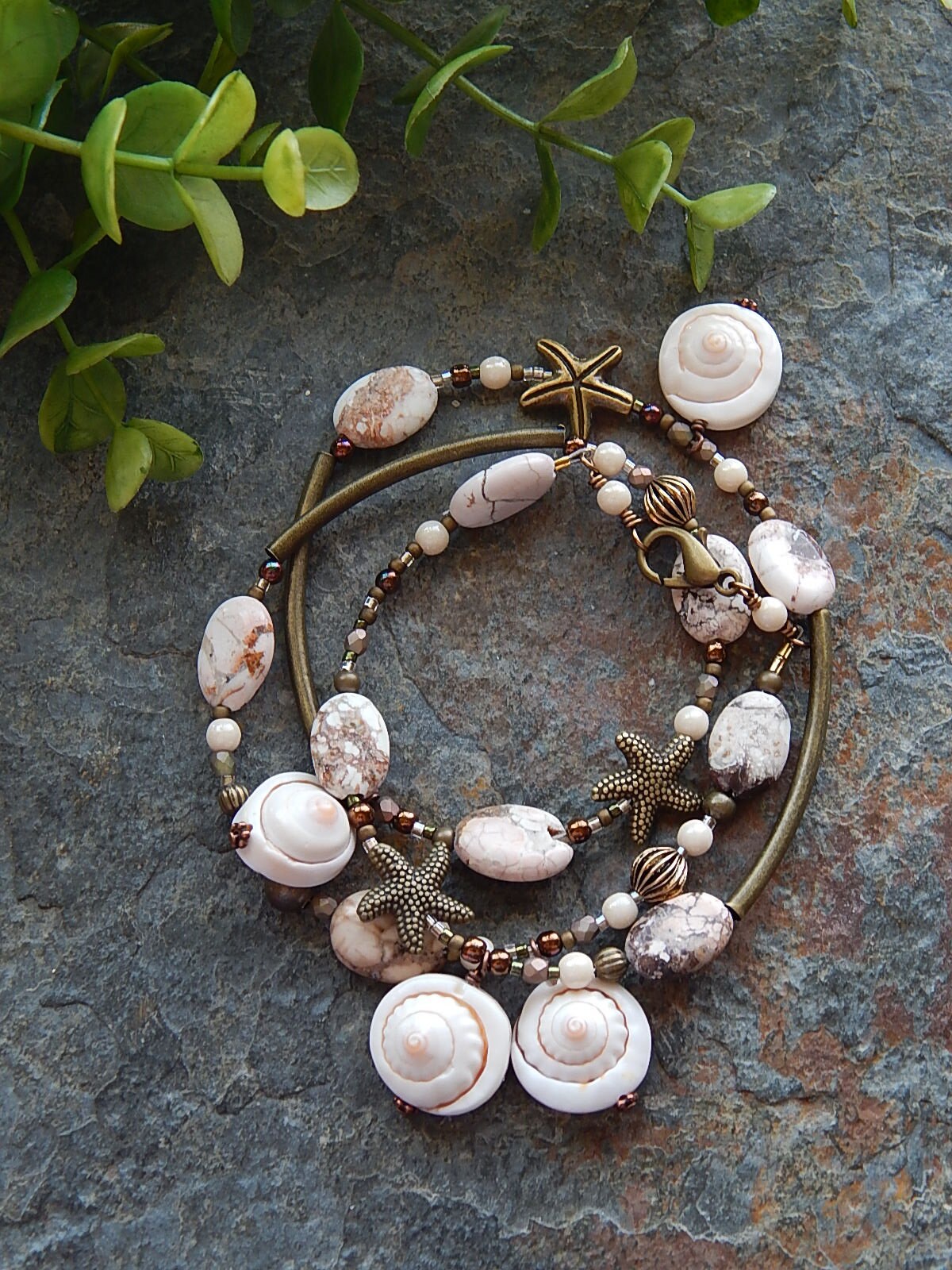 Seashell Bracelet Under the Sea Inspired Triple Wrap Bracelet ...