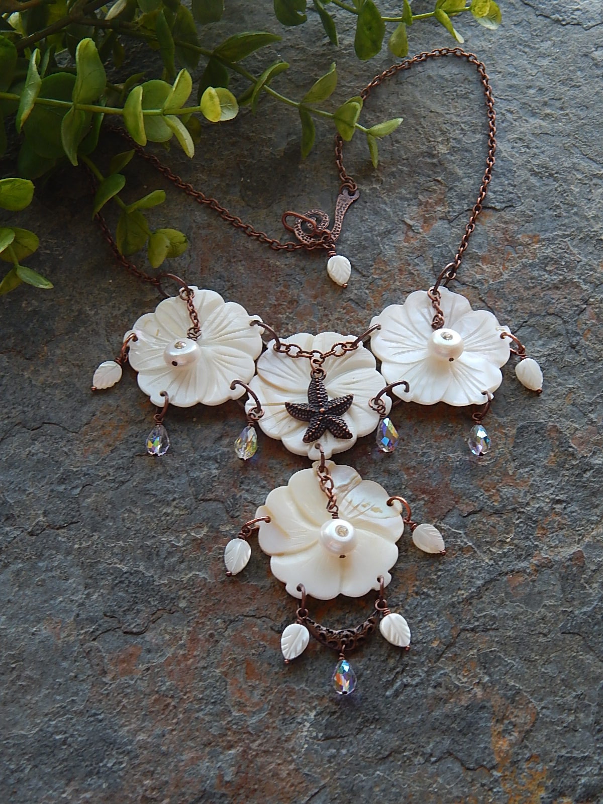 Seashell Statement Necklace Floral Starfish Bib Necklace for a Beachy ...
