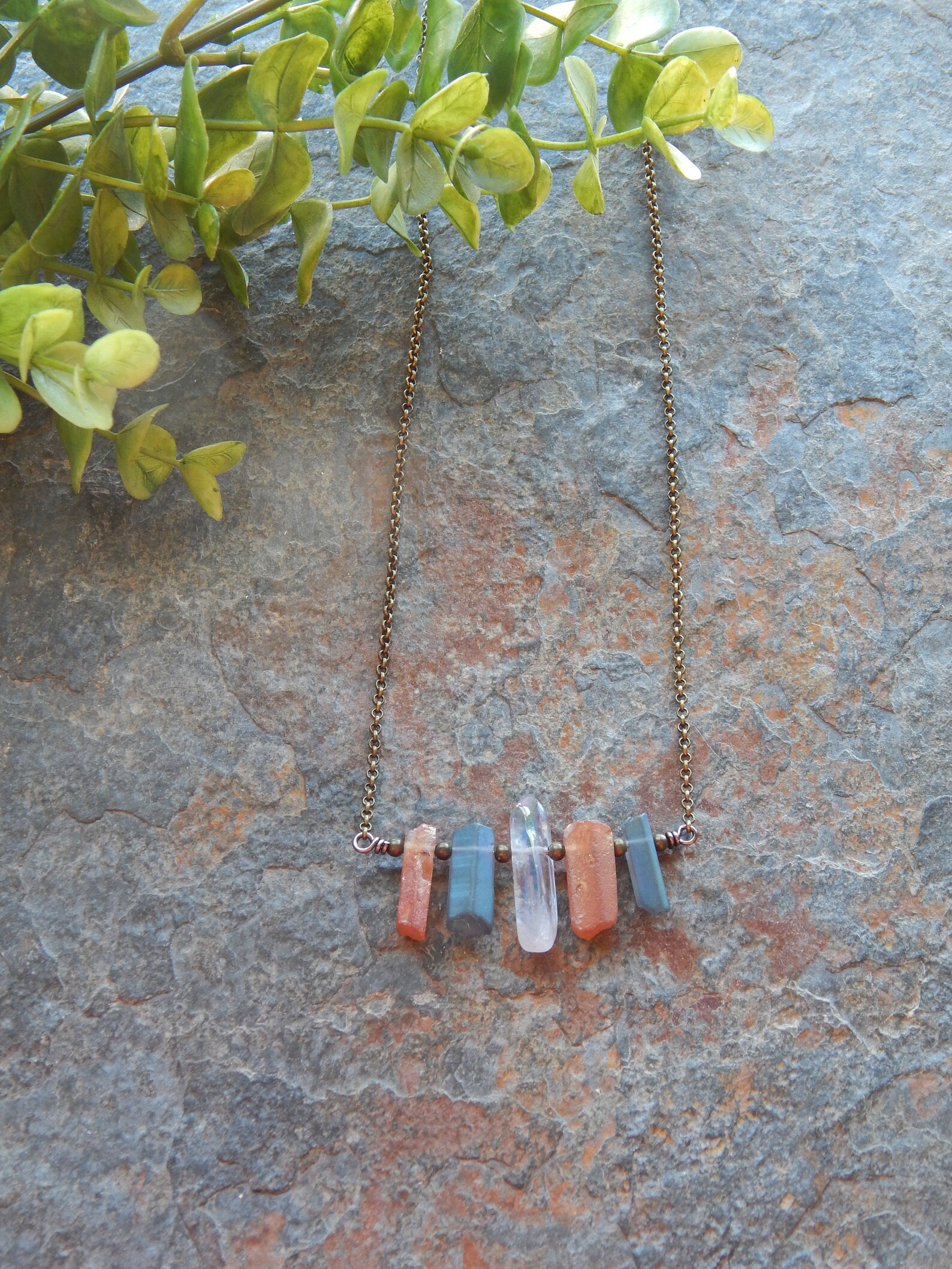 Crystal Bar Necklace Crystal Point Choker Necklace Rustic Boho Layering ...