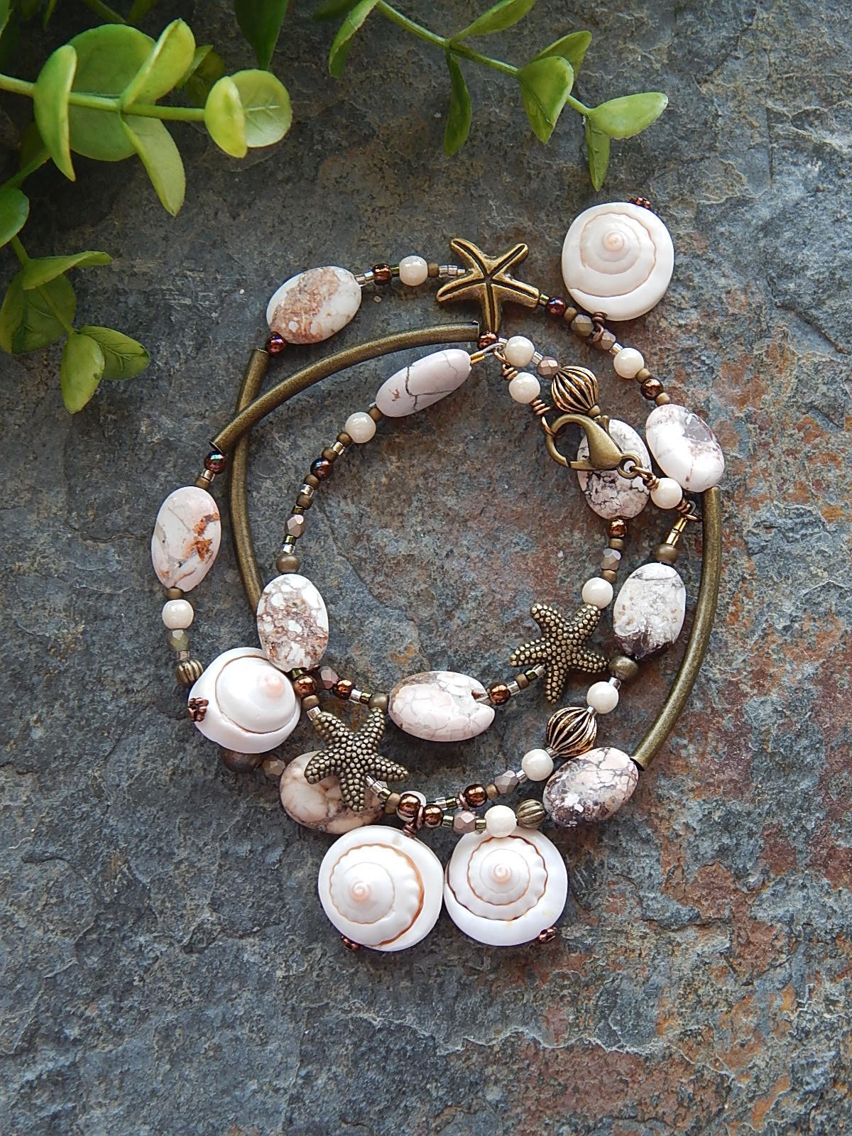 Seashell bracelet Under the sea inspired triple wrap | Etsy