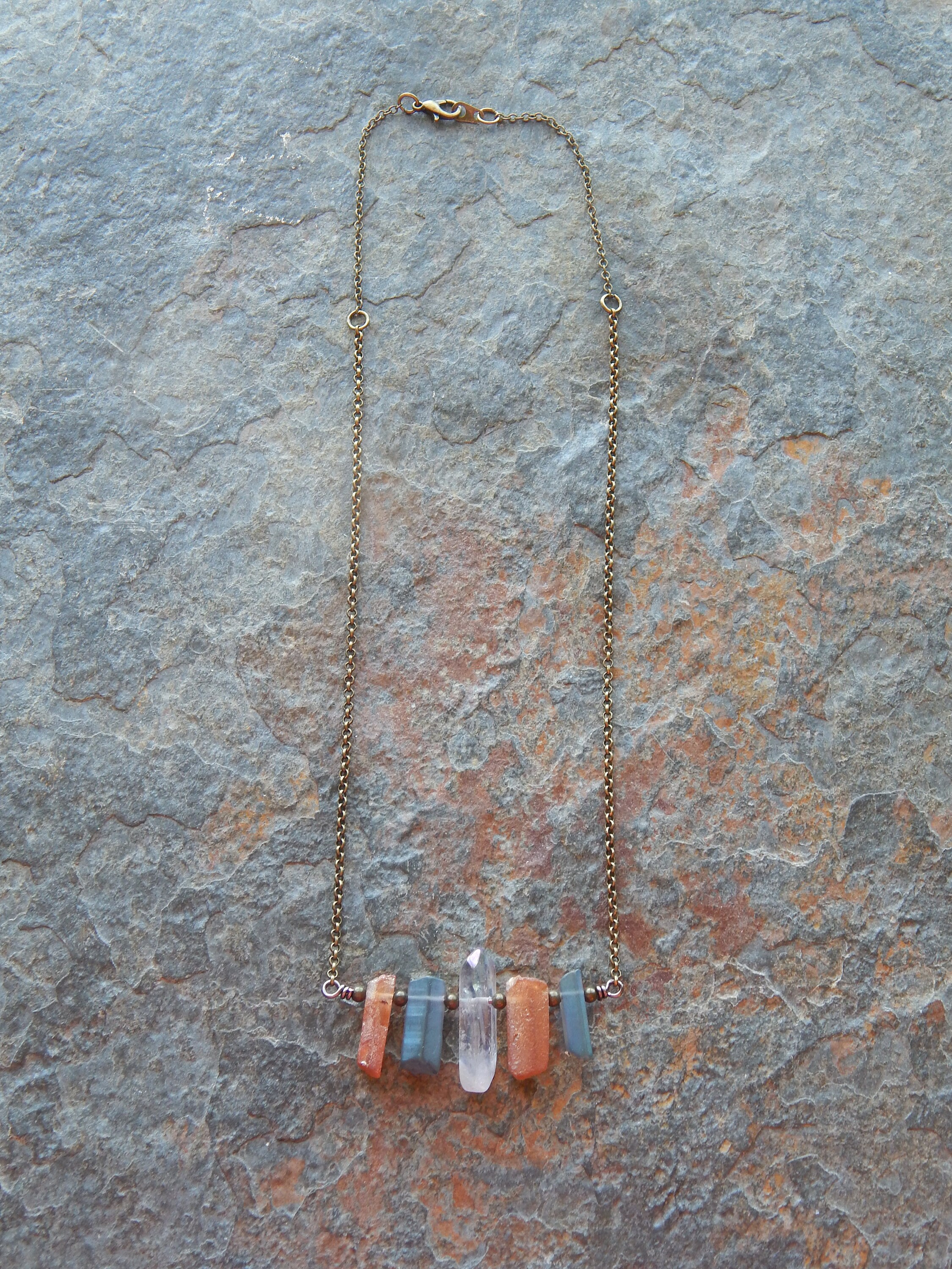 Crystal Bar Necklace Crystal Point Choker Necklace Rustic Boho Layering ...