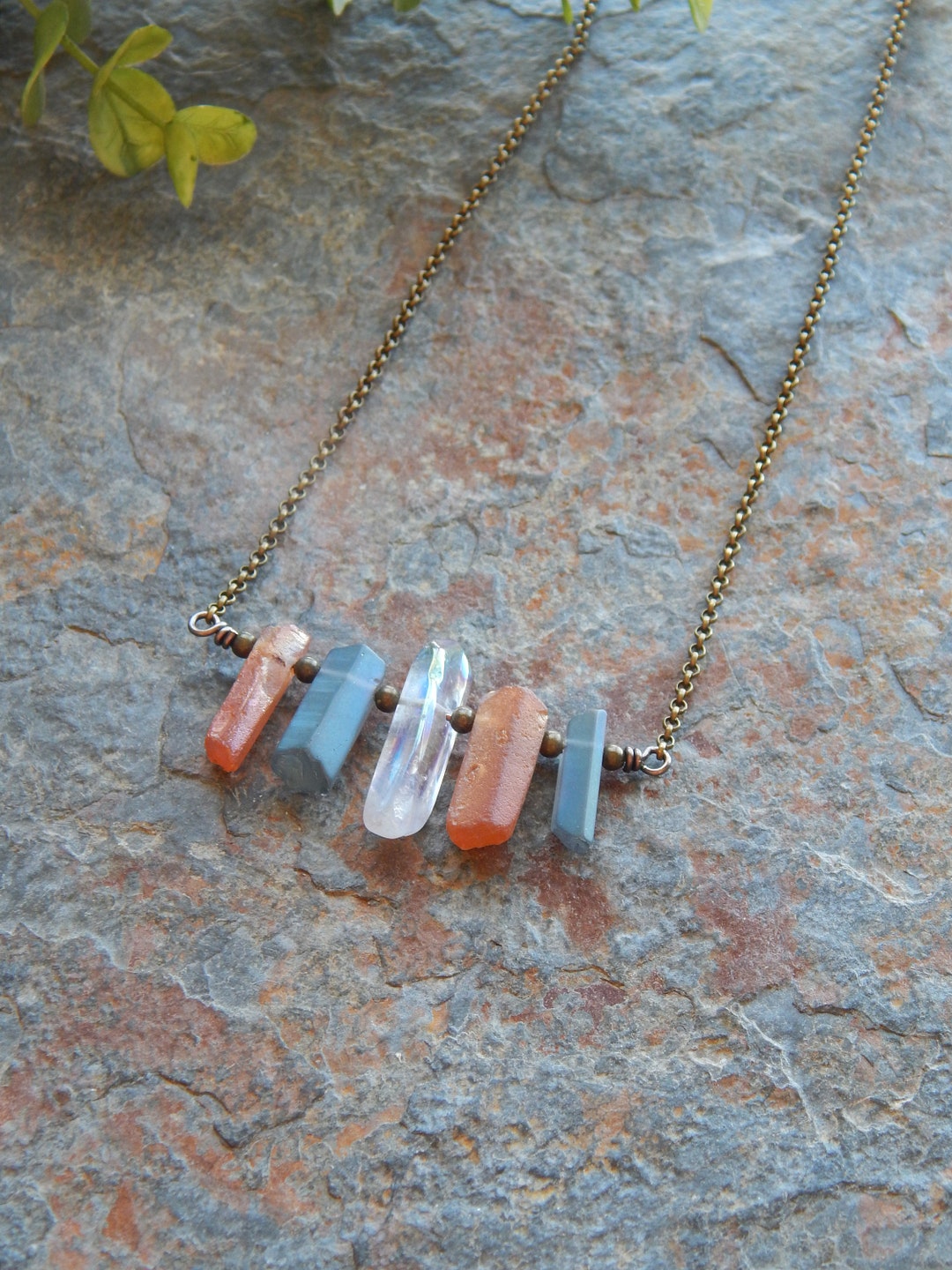 Crystal Bar Necklace Crystal Point Choker Necklace Rustic Boho Layering ...