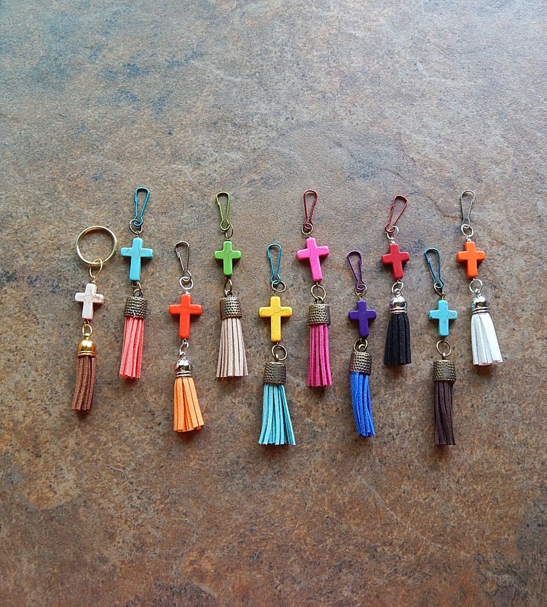 Cross Keychain - Stone Cross Tassel Charm - Zipper Pull - Cute Car ...