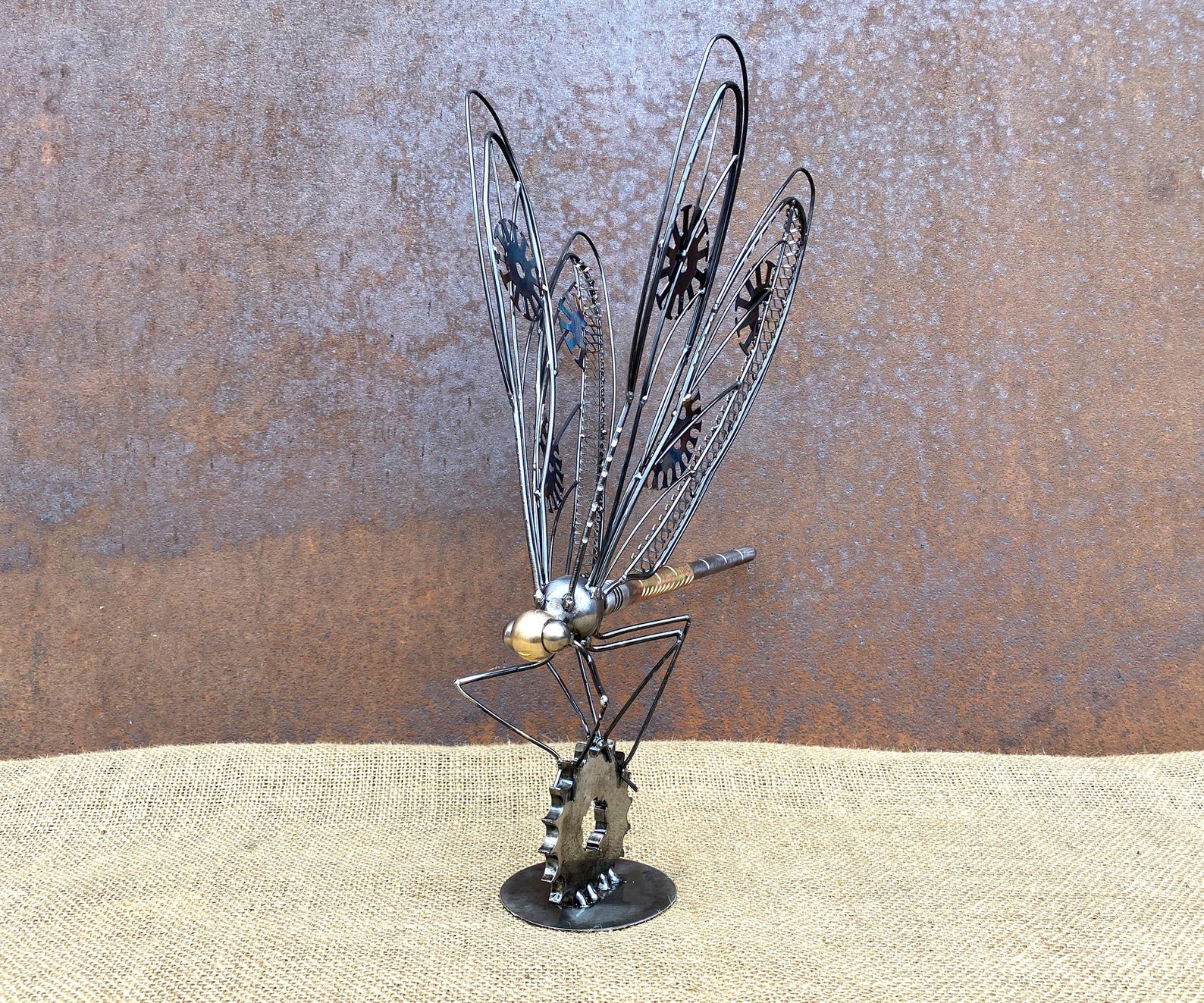 Metal Dragonfly Sculpture on Stand: Handmade Art With Intricate Wings ...