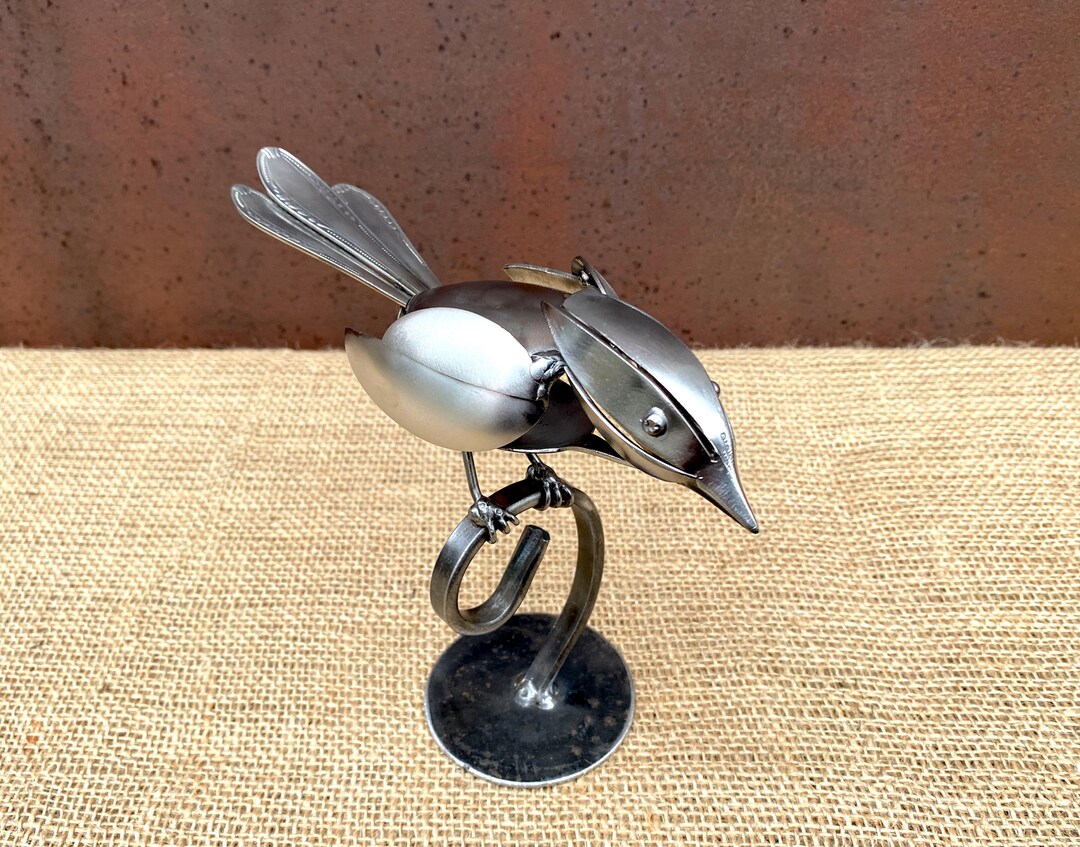Handmade Metal Nightingale Sculpture: Industrial Art Figurine on Stand ...