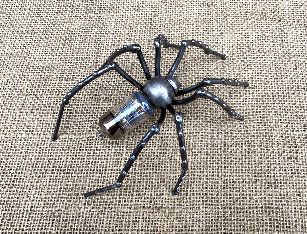 Metal Spider Sculpture: Handmade Recycled Art With Vacuum Tube Abdomen ...