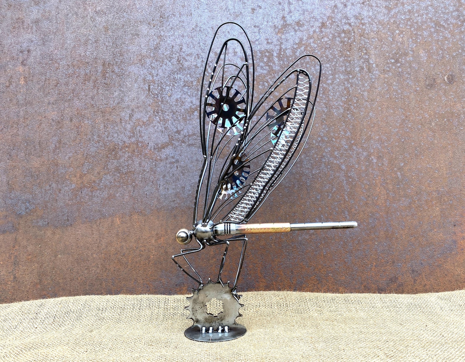 Metal Dragonfly Sculpture on Stand: Handmade Art With Intricate Wings ...
