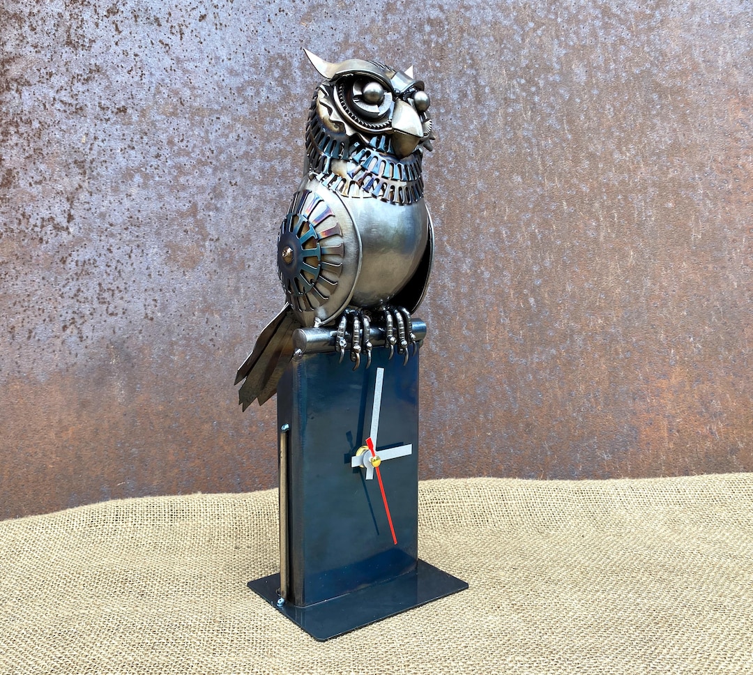 Steampunk Owl Table Clock – Handcrafted Metal Art, Industrial Loft ...