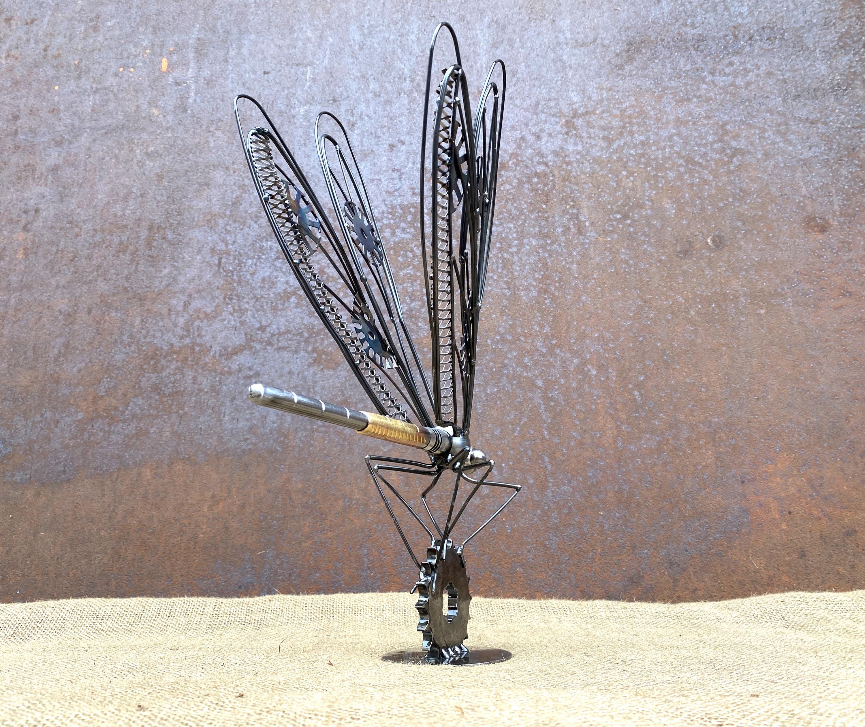 Metal Dragonfly Sculpture on Stand: Handmade Art With Intricate Wings ...