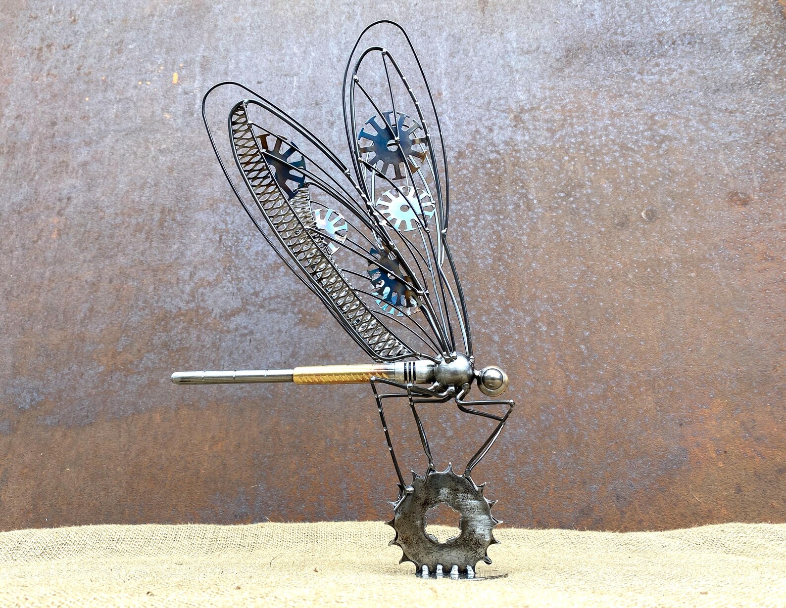 Metal Dragonfly Sculpture on Stand: Handmade Art With Intricate Wings ...