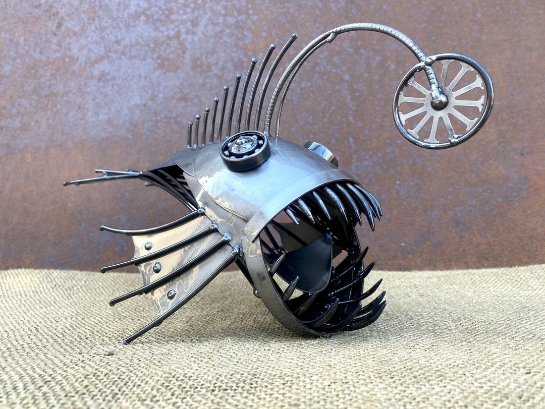 Handmade Steampunk Anglerfish Sculpture: Upcycled Metal Ocean Art - Etsy
