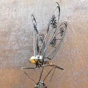 Metal Dragonfly Sculpture on Stand: Handmade Art With Intricate Wings ...