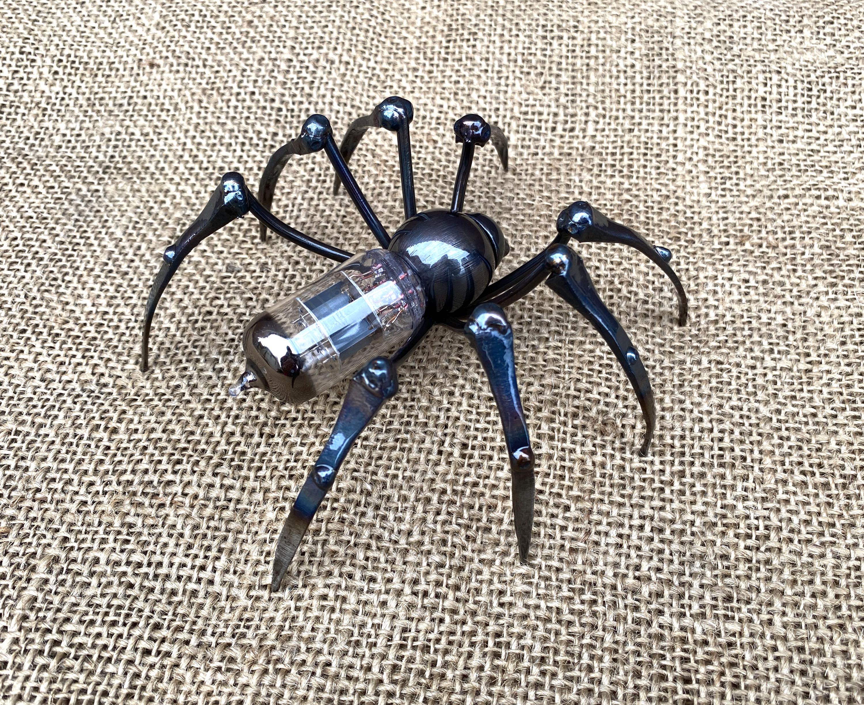 Recycled Metal Spider Sculpture: Vacuum Tube Abdomen, Unique Welding ...