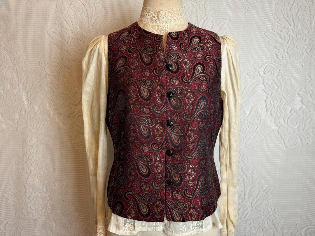 Brocade Waistcoat Dark Academia Collarless Paisley Vest Witchy ...