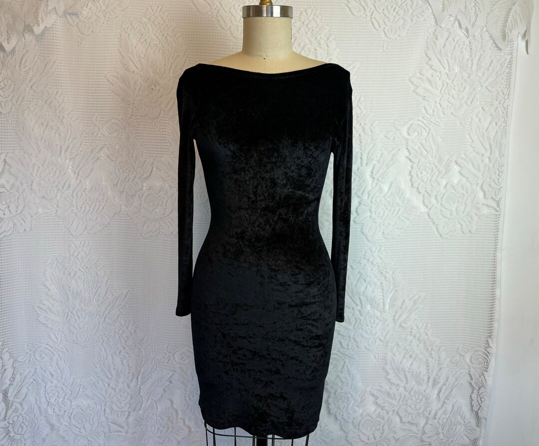 Black Crushed Velvet 90s Mini Sheath Backless Wiggle Dress Witchy ...