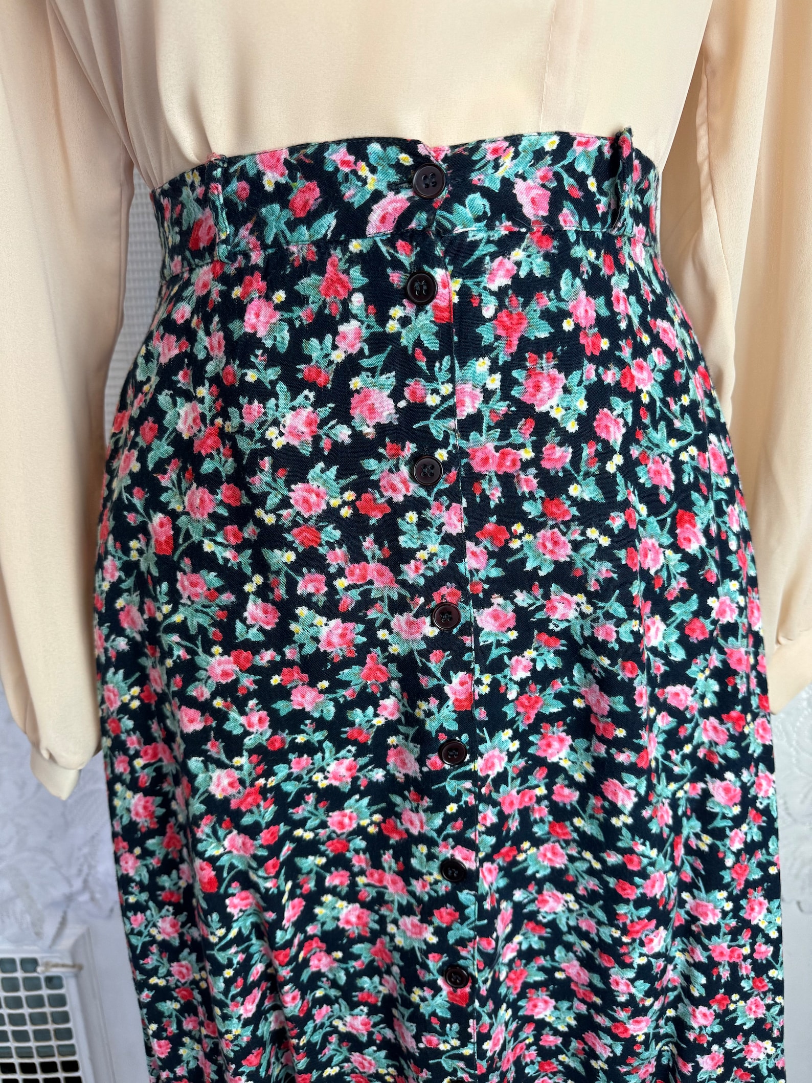 Whimsigoth Floral Buttondown Midi Skirt Nineties Practical Magic Witchy ...