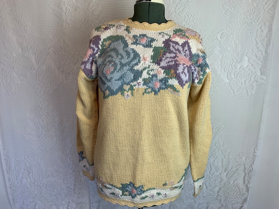 Grandma Sweater Nineties Cottagecore Sweater Pastel Roses and Pearls ...