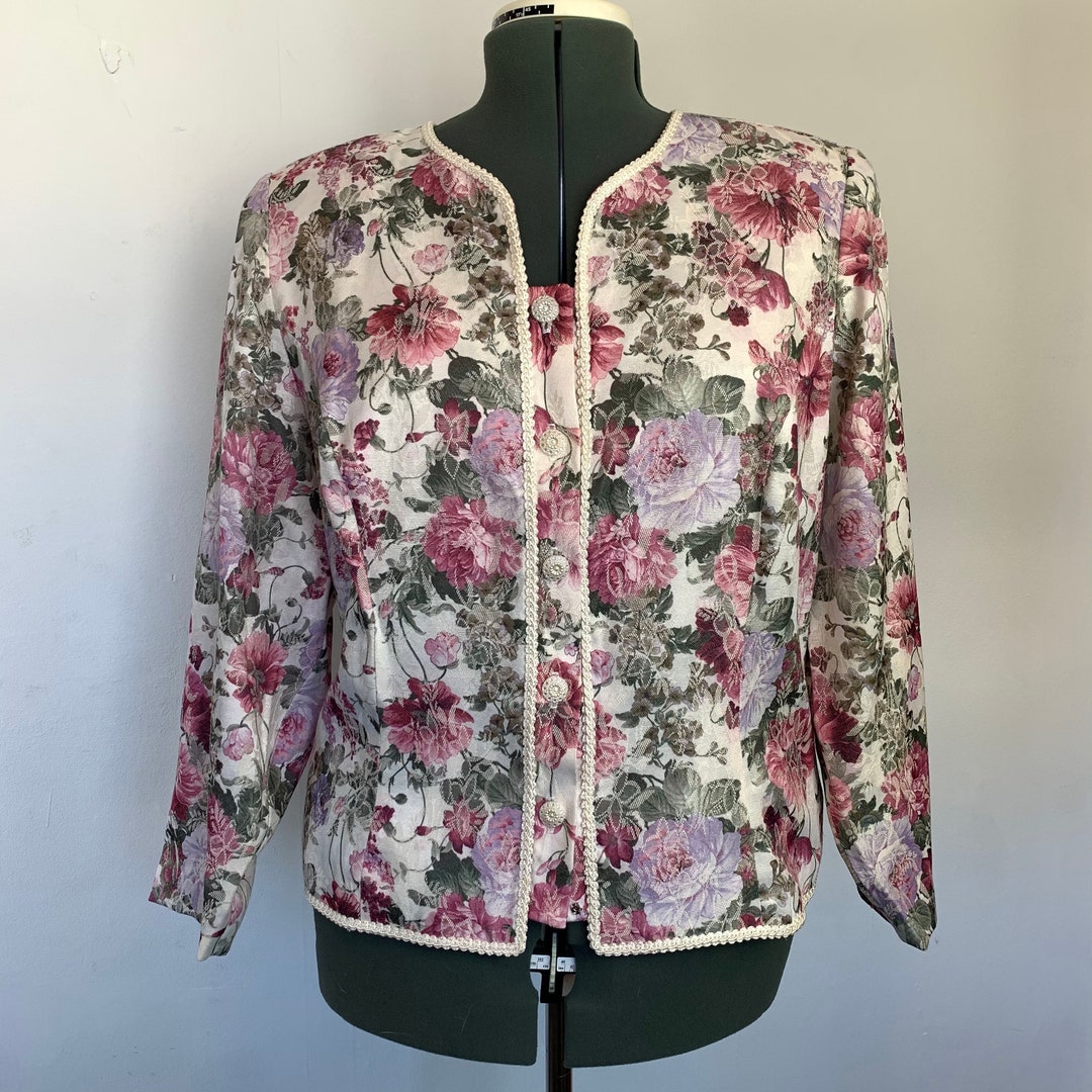 Victorian Blazer Floral Jacket Nineties Roses Taffeta Blazer ...