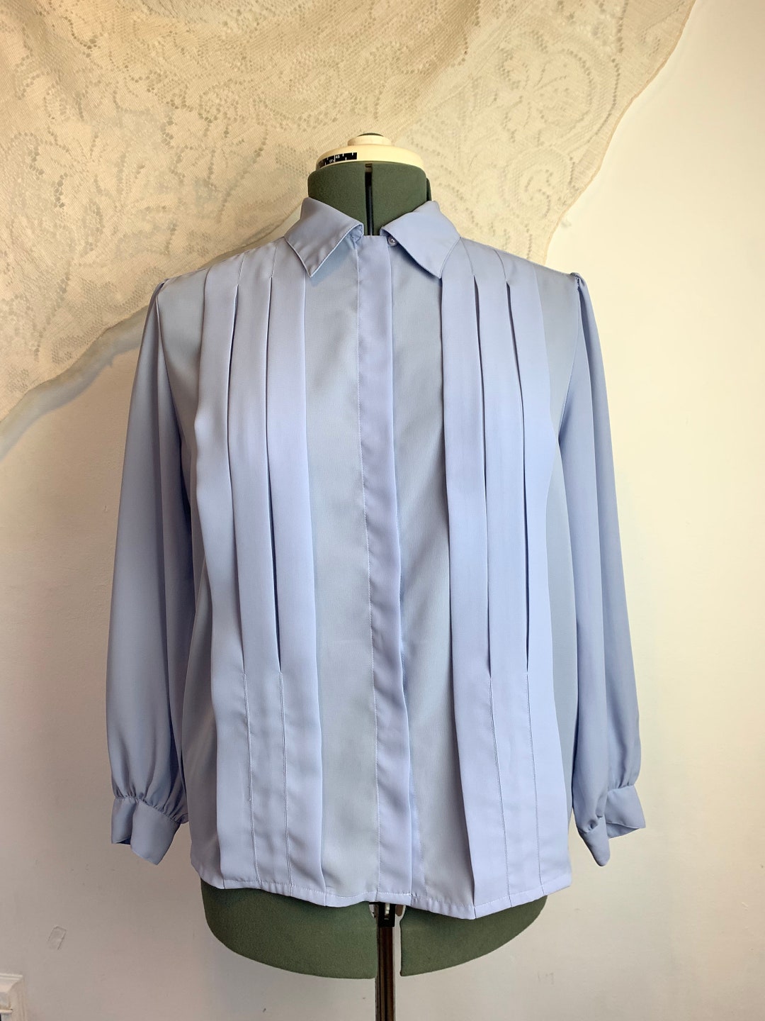 Pleated Blouse Periwinkle Blue Top With Puff Sleeves Historybounding ...