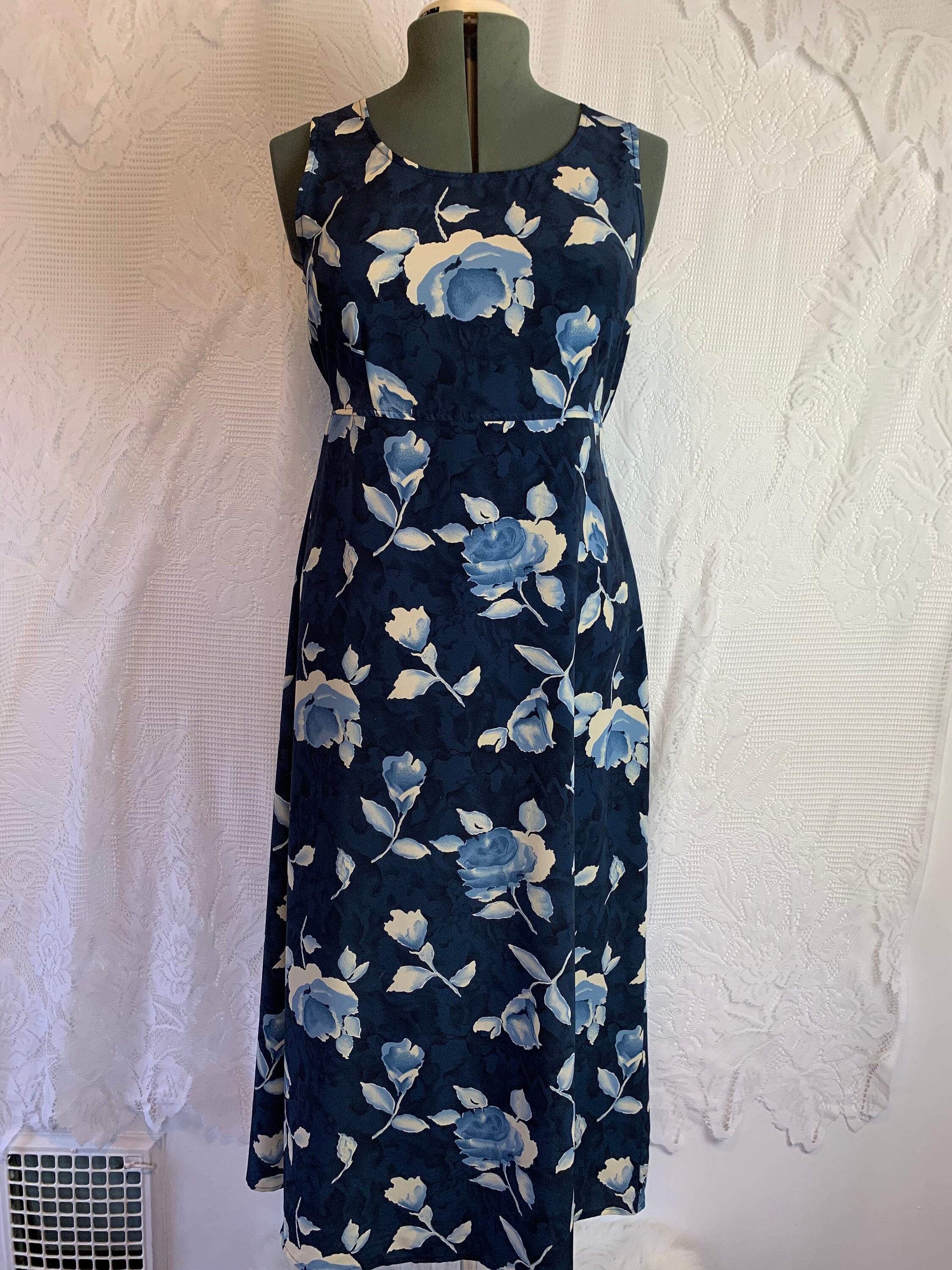 Whimsigoth Dress Nineties Sleeveless Blue Floral Maxi Practical Magic ...