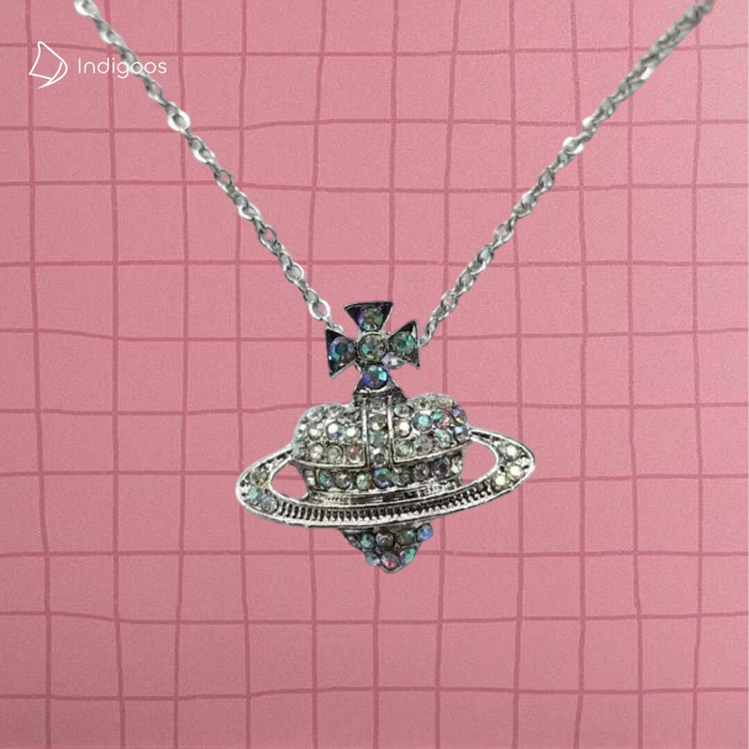 Saturn Orb Planet Necklace Y2K Aesthetic Choker Dainty Rhinestone Orbit ...