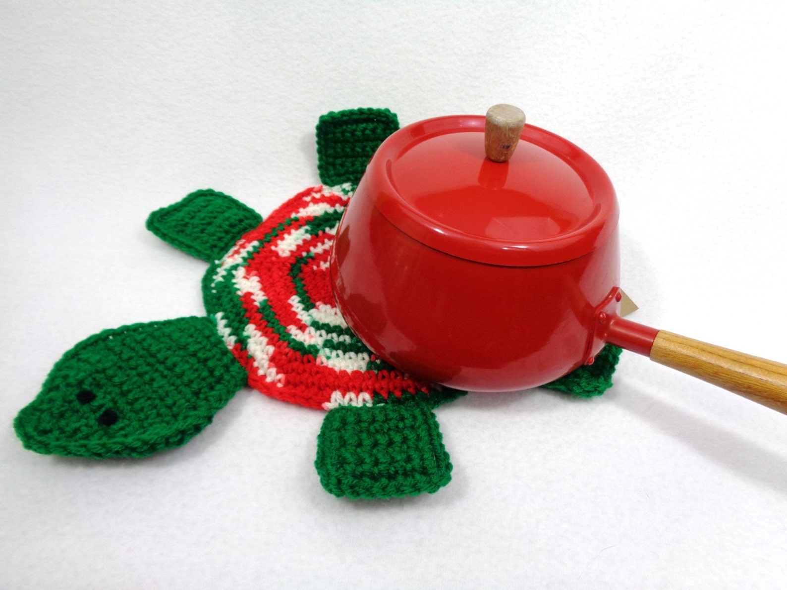 Turtle Hot Pad Crocheted Christmas Colors Pot Holder Gift for - Etsy