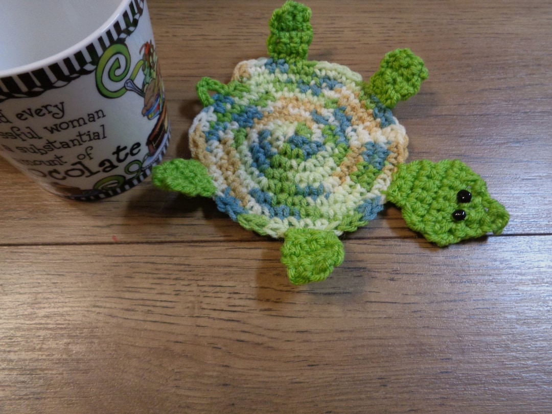 Turtle Mug Rug, Crochet Coaster for Your Mug, Multicolor Mug Rug, Gift ...