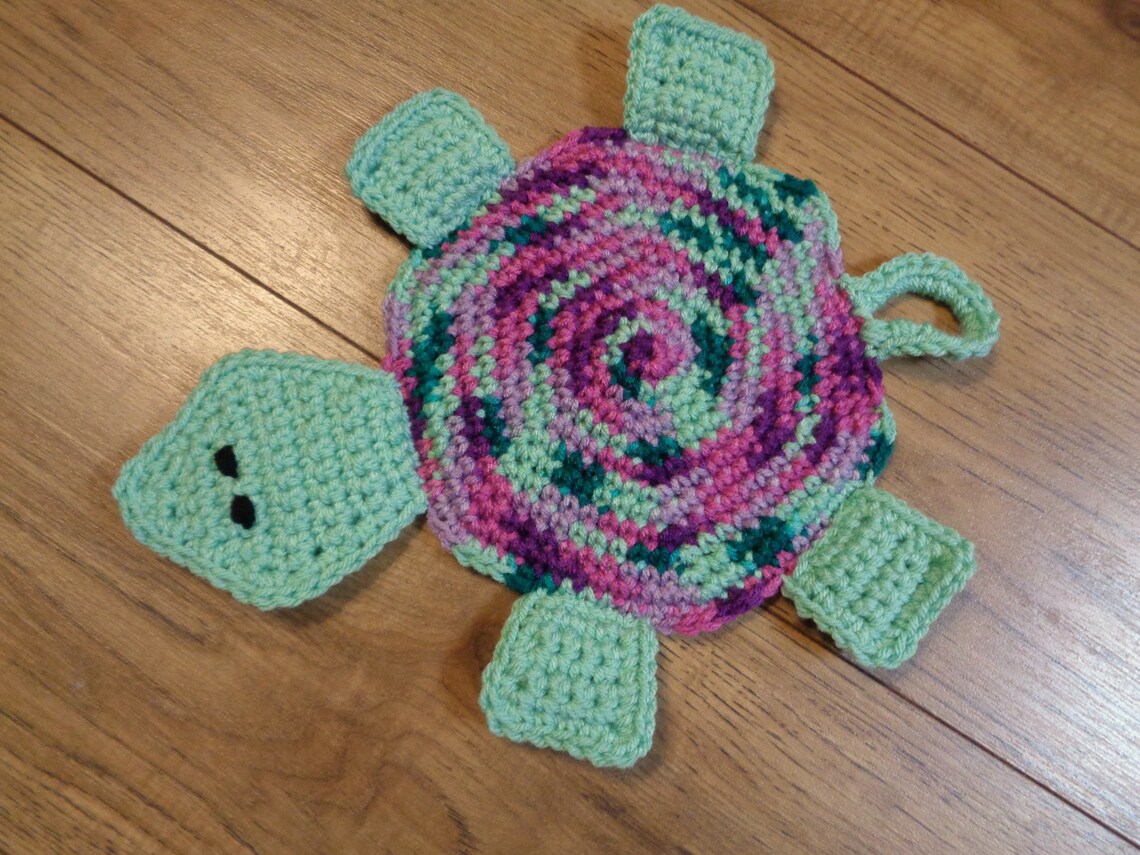 Turtle Hot Pad Crocheted Spring Colors Pot Holder Gift for | Etsy