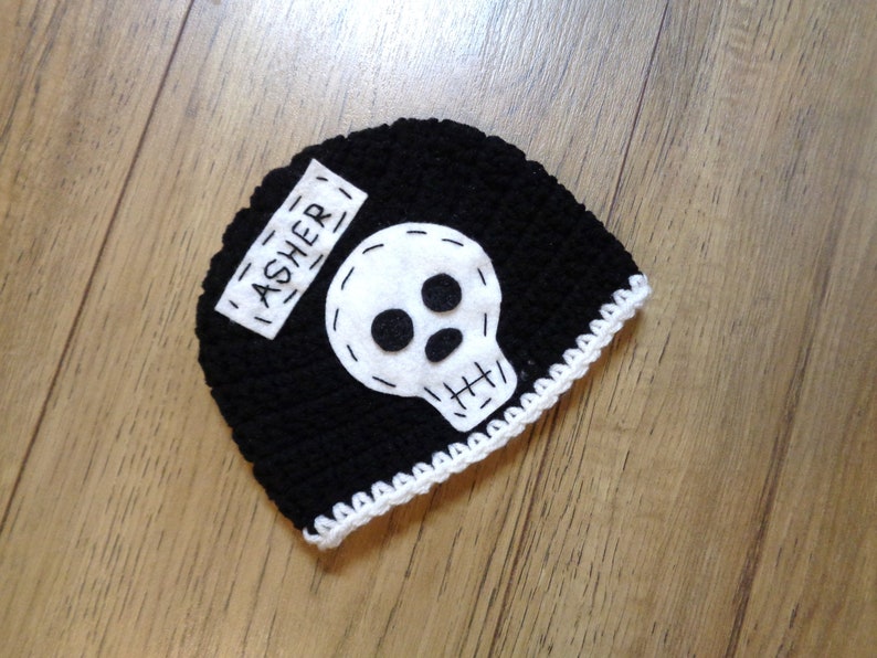 Black Skull Stocking Cap With Name Crochet MADE TO ORDER - Etsy