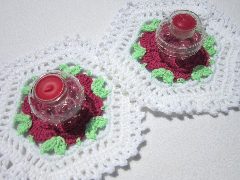 Rose Doilies Set of Two Crochet Crocheted Table Decor White - Etsy