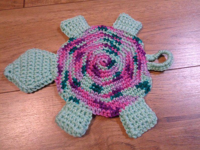 Turtle Hot Pad Crocheted Spring Colors Pot Holder Gift for - Etsy