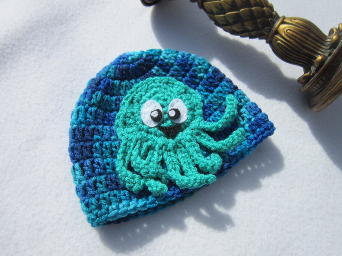 Blue Baby Hat With Octopus Green Octopus on a Beanie Cap - Etsy