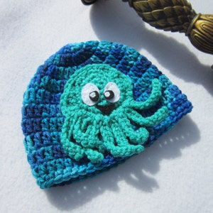 Blue Baby Hat With Octopus, Green Octopus on a Beanie Cap, MADE TO ...