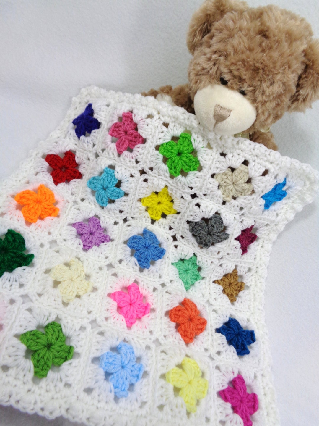Crochet Teddy Bear Afghan, Crocheted Old Time Granny Square Doll ...