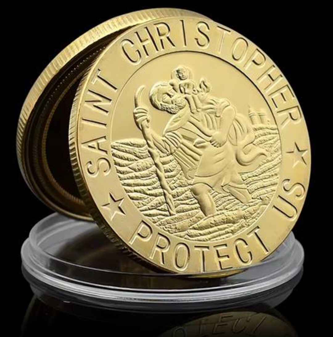 Easter of Jesus Gold Plated Coin With Plastic Case Saint Christopher ...