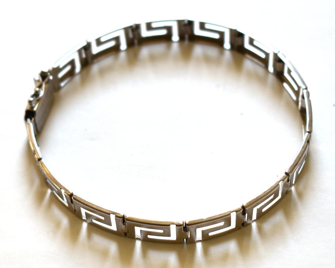 Sterling Silver Greek Key meander Bracelet 9 Long 8.3mm Wide, Safety ...
