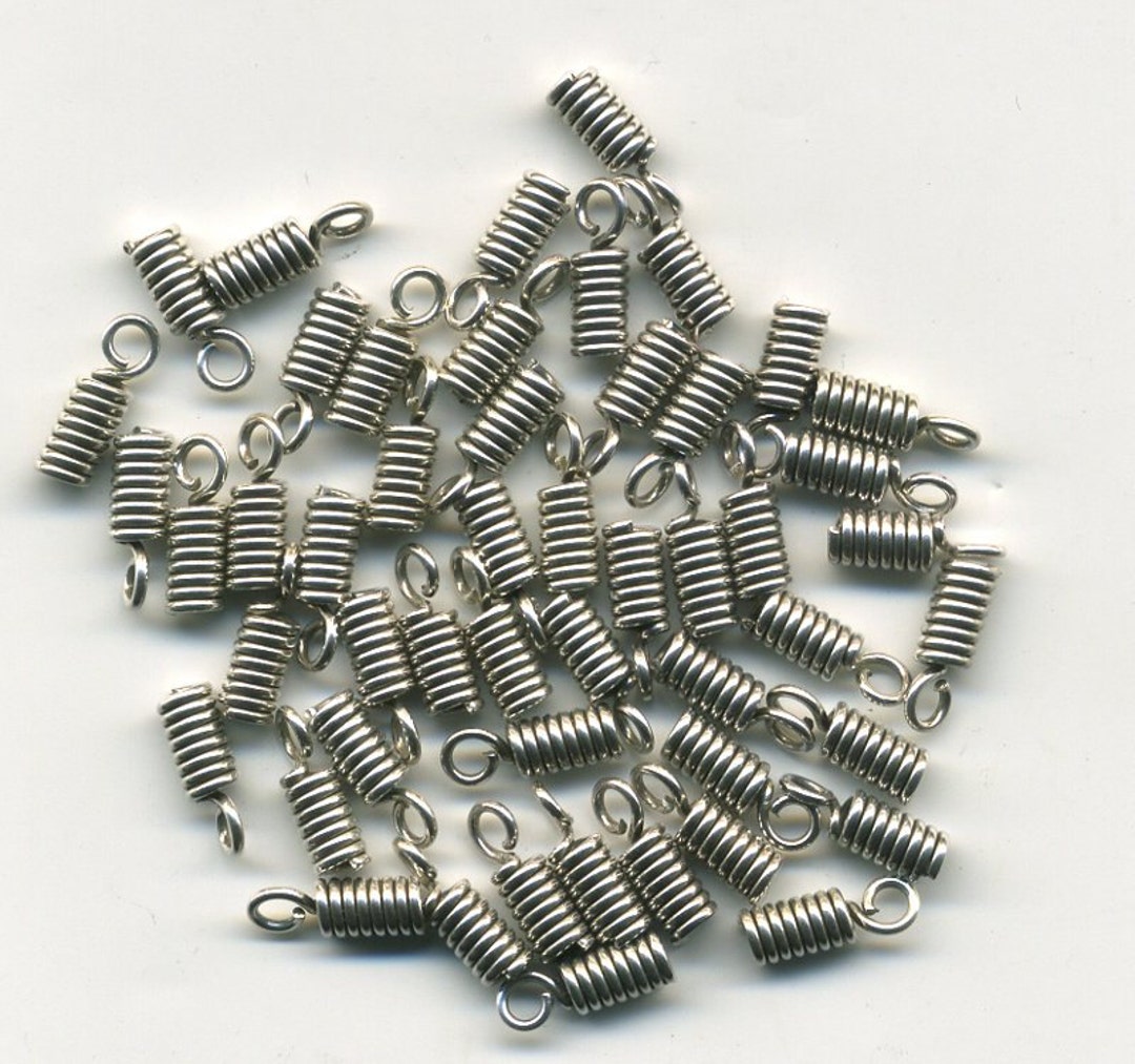 250 Pkg End Coils 2.2 Mm Brass Silver Plated for 1.8 Mm and 2 Mm Cords ...