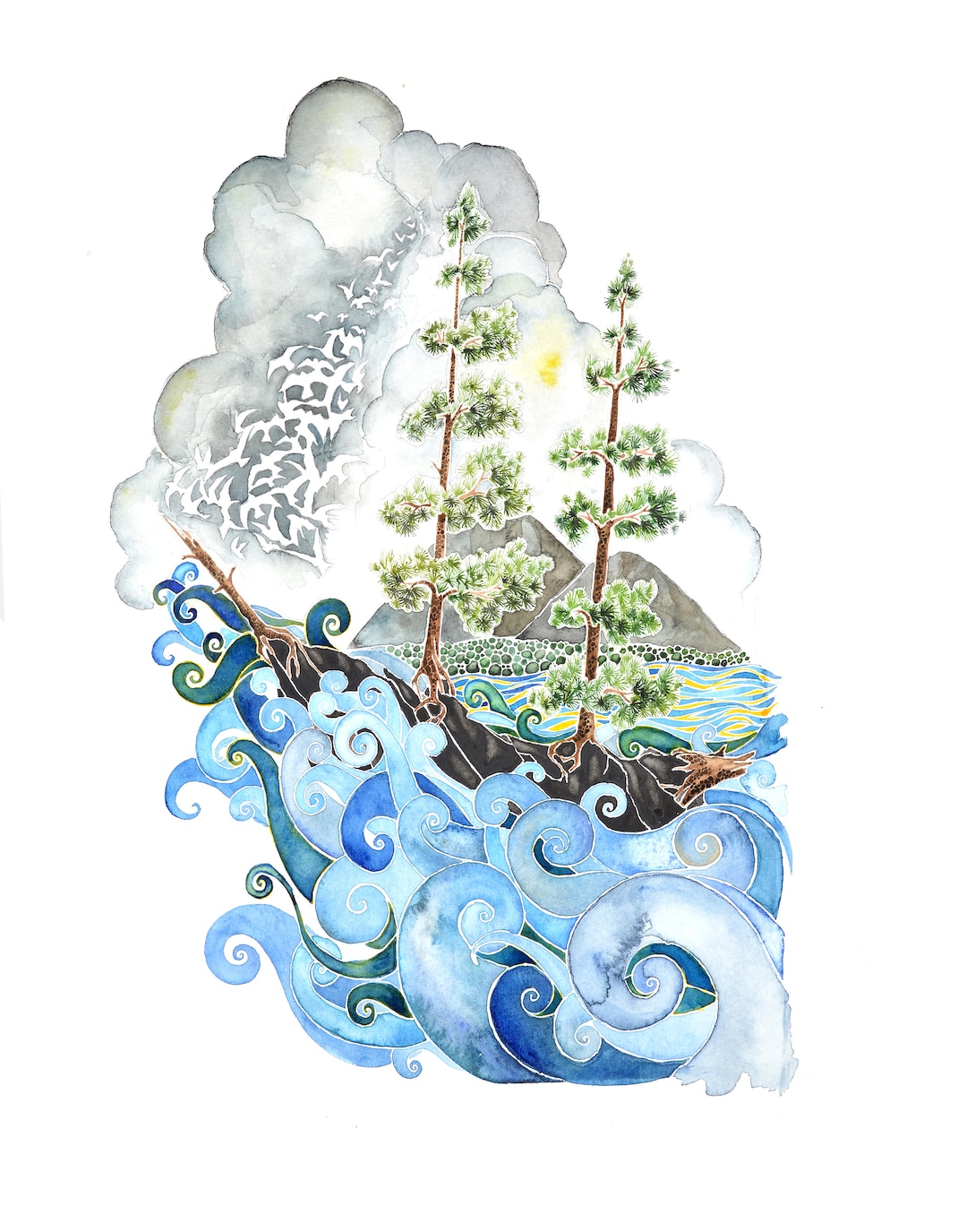 Bar Harbor - PRINT of Original Watercolor. Maine, Ships, Ocean - Etsy