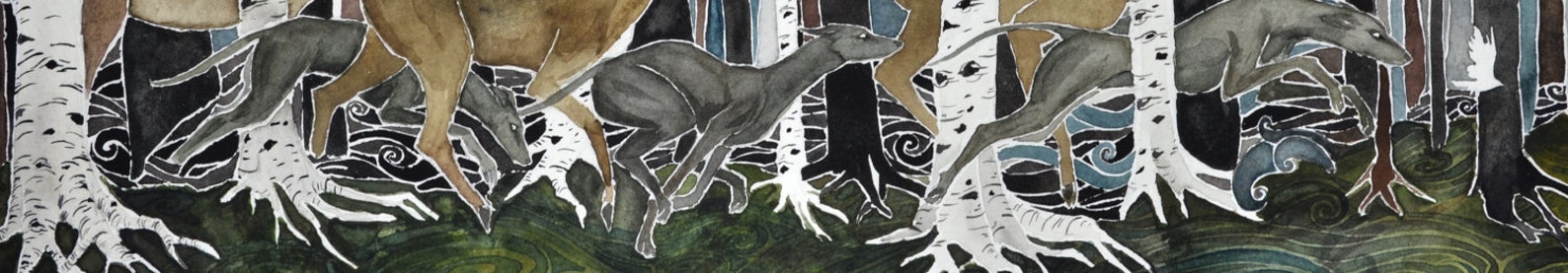 Run PRINT of Original Art. Whitetail Deer Greyhounds Birch | Etsy