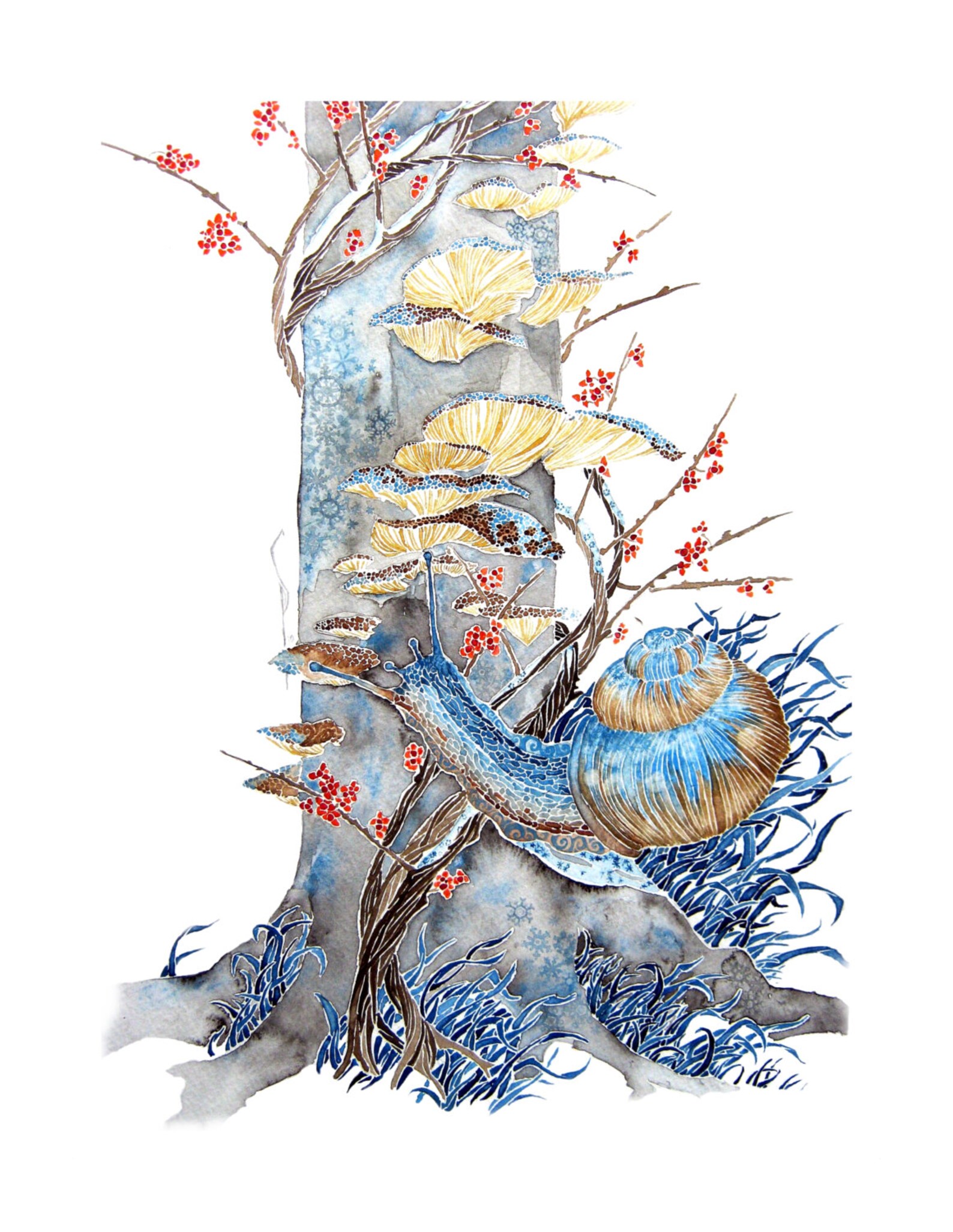 First Frost - Giclee PRINT of Original Watercolor Painting - Snail ...