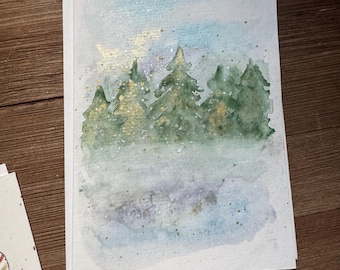 Hand-painted Watercolor Christmas Card, Winter Wonderland, Blank ...
