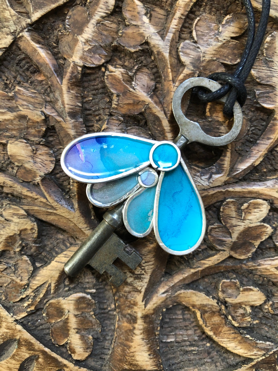 Blue Keyfly Necklace Vintage Key Skeleton Key Wings - Etsy