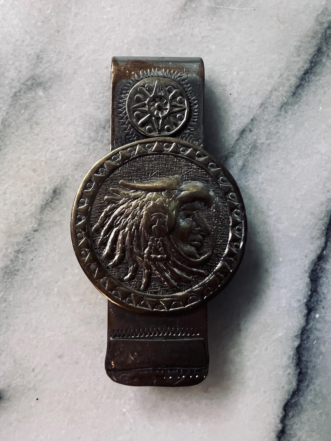 Vintage Mexican Alpaca Silver Aztec Eagle Warrior Slide Fold Over Style ...