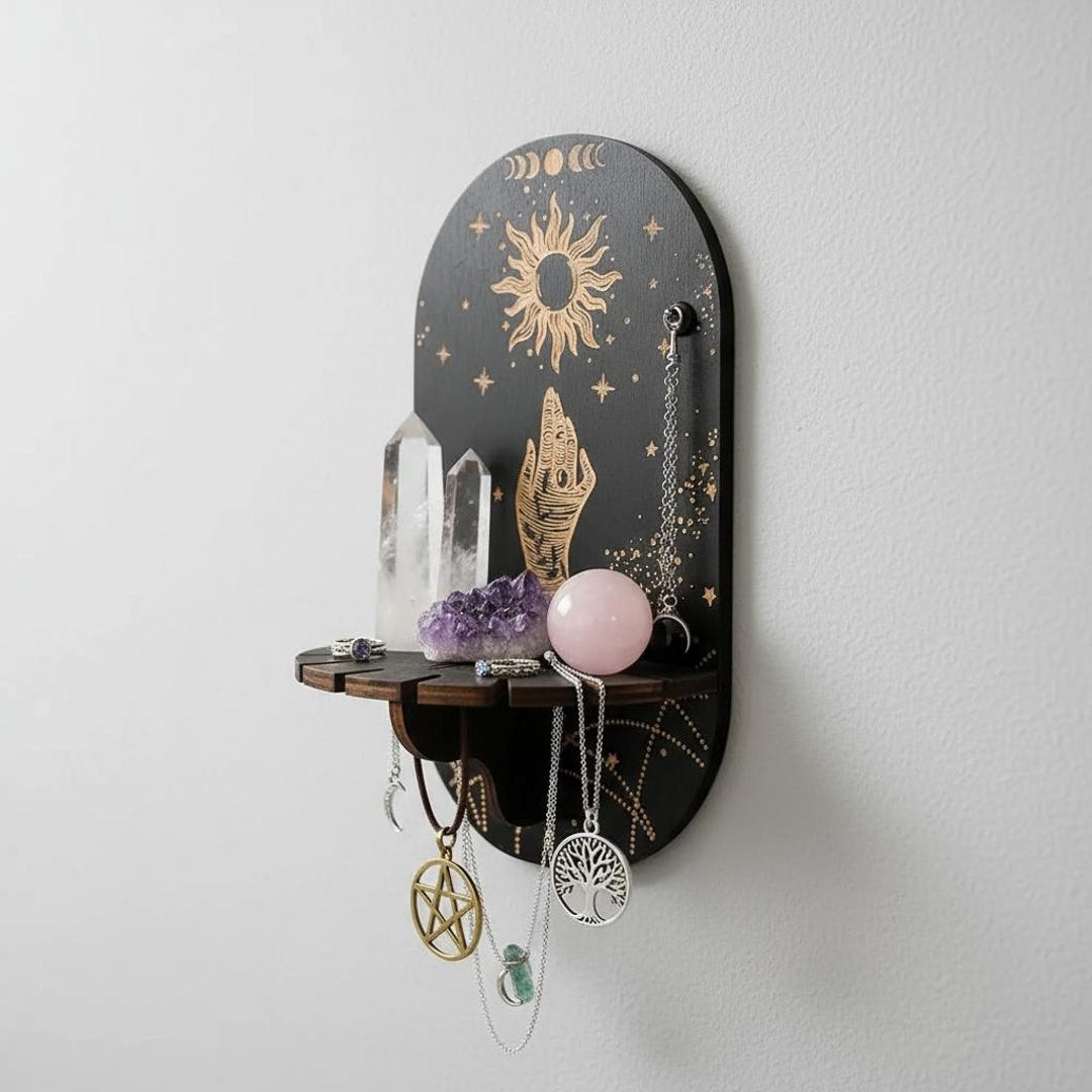 Wall Stand Shelf - Elegant Floating Wooden Display Stand Crystals for ...