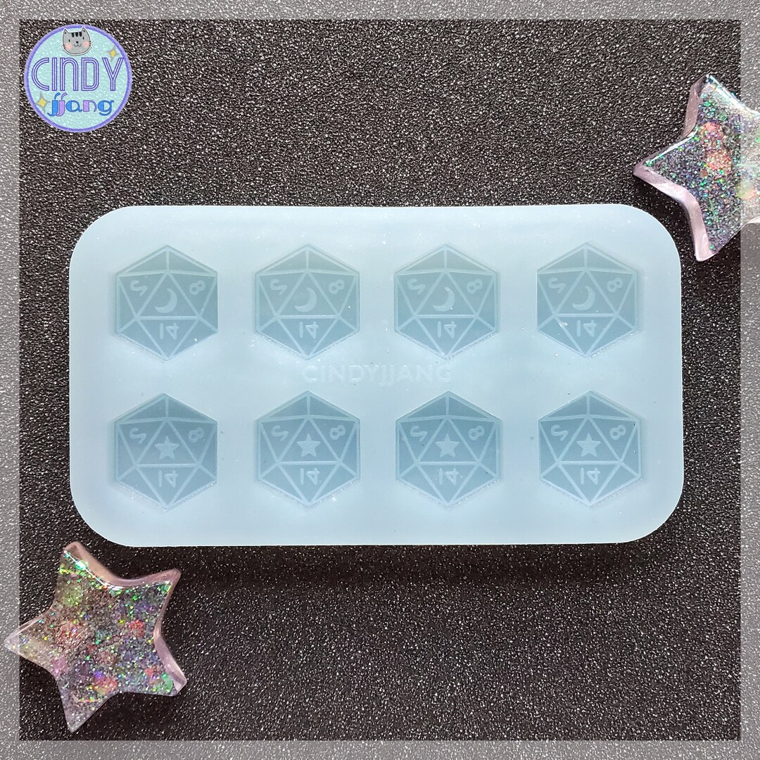 STUD D20 Dice Stud Earrings / Bits / Cabochon Mold Shiny Silicone Flat ...