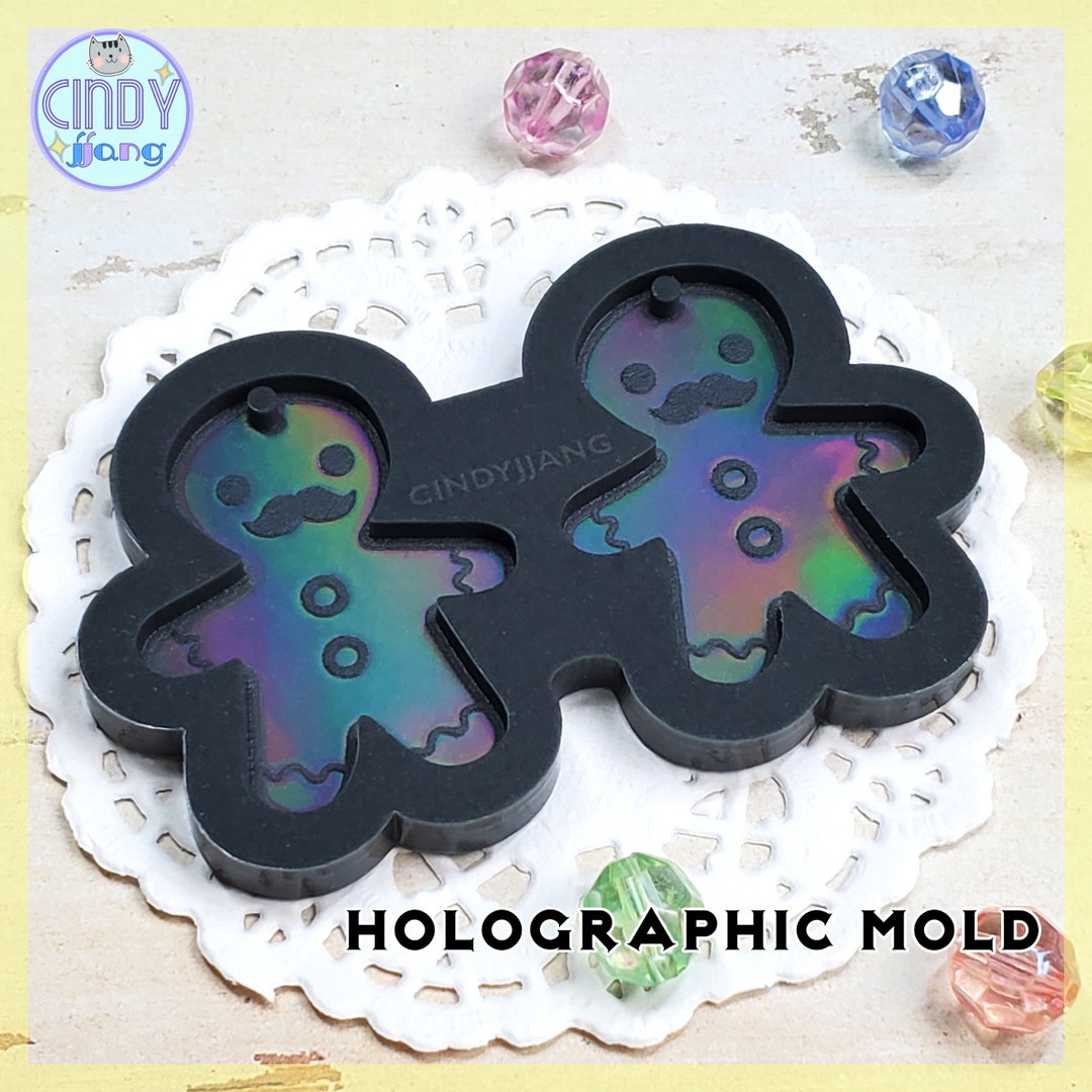 Holographic • Etched Mold • Gingerbread Mustache Man - Earring, Pendant ...