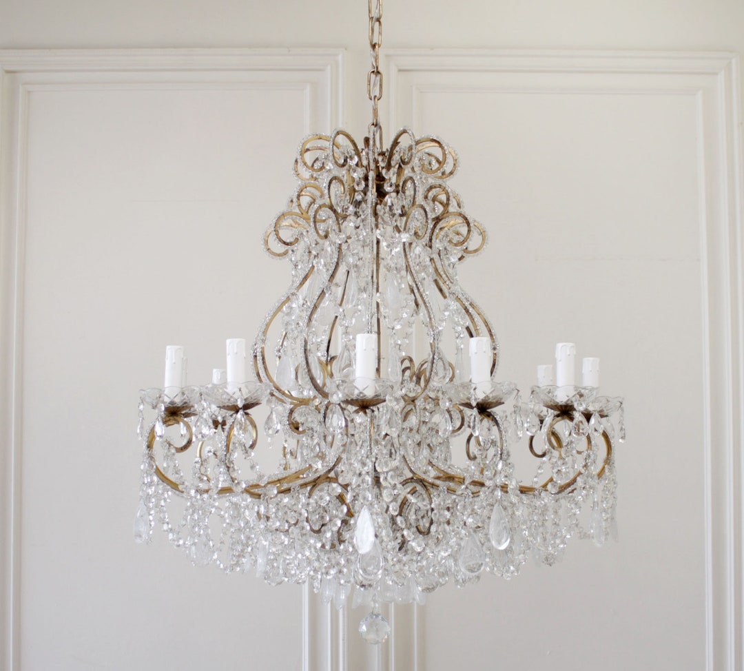 Antique Reproduction Italian Chandelier With Beaded Arms and Rock Style ...