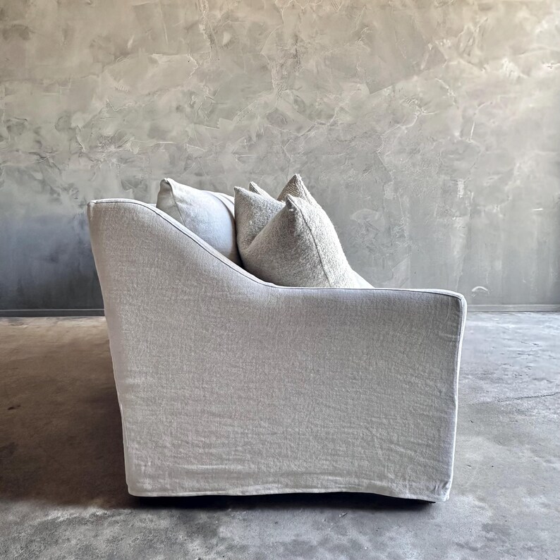 Slip Covered Slope Arm Sofa in Stone Washed Greige Linen With Down ...